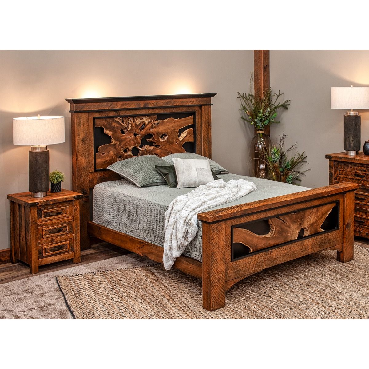 Rustic Barnwood Bed with Live Edge Slabs